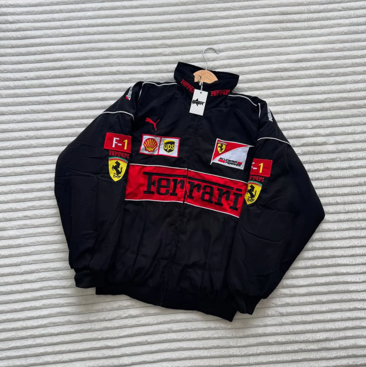 URBXN Premium Ferrari Embroidered Varsity Jacket — Red & Black